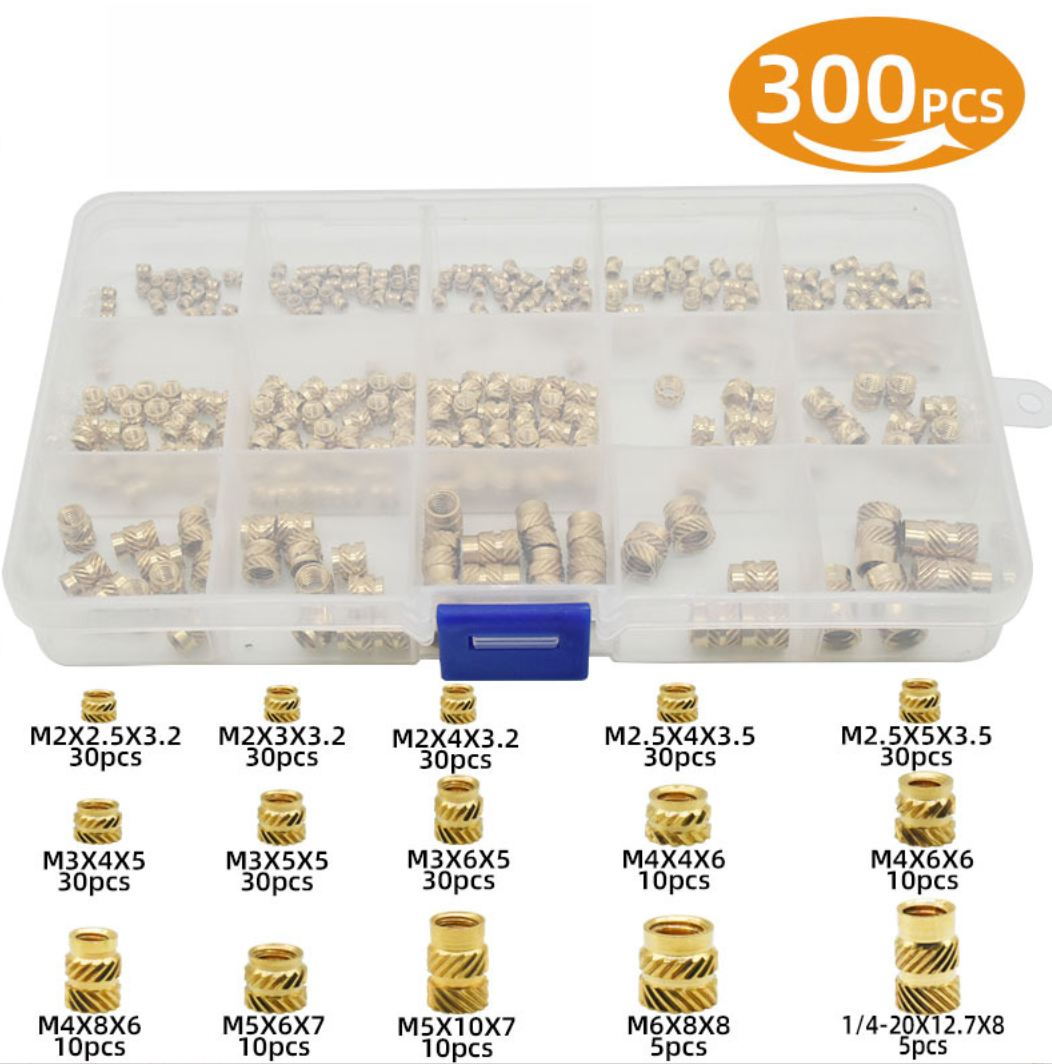 300 Piece M2, M3, M4 Threaded Knurled Brass Heat Set Insert Kit for 3D ...