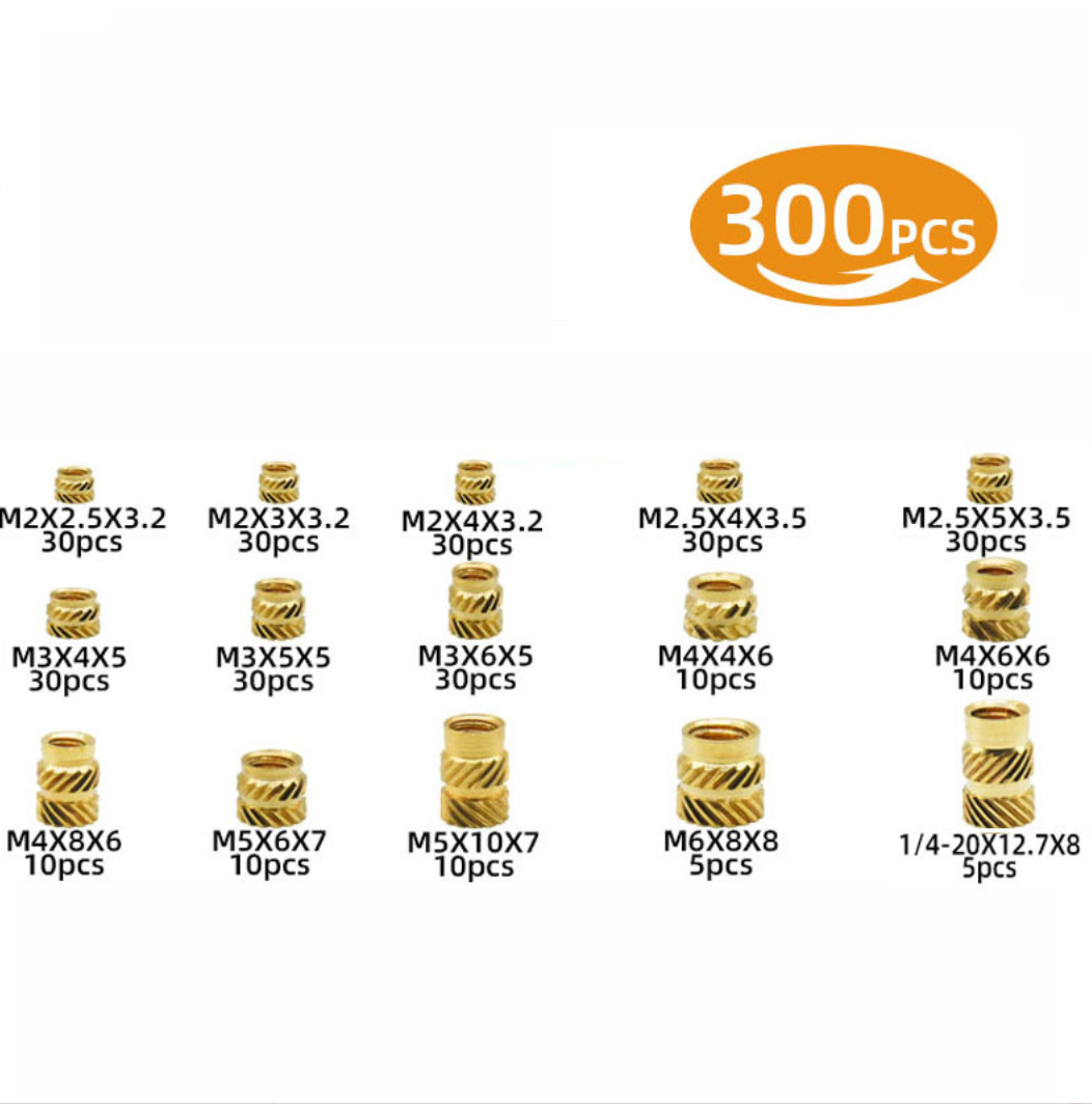 300 Piece M2, M3, M4 Threaded Knurled Brass Heat Set Insert Kit for 3D ...